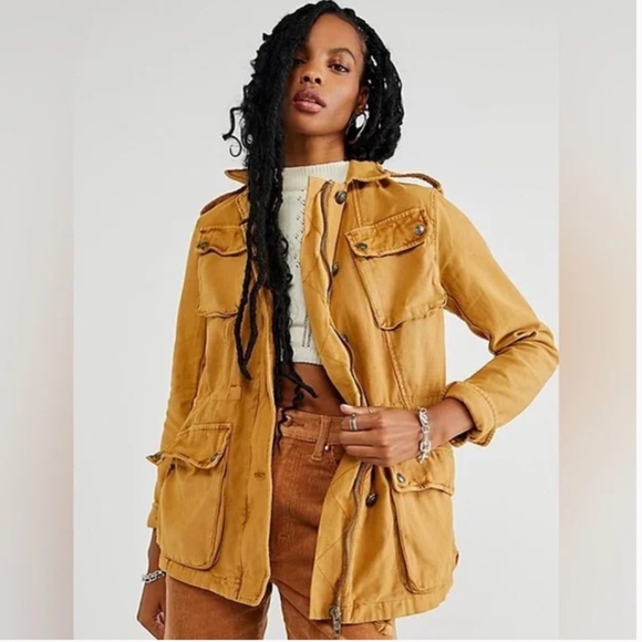 Free People | Jackets & Coats | Nwot Free People Military Jacket Yellow ...